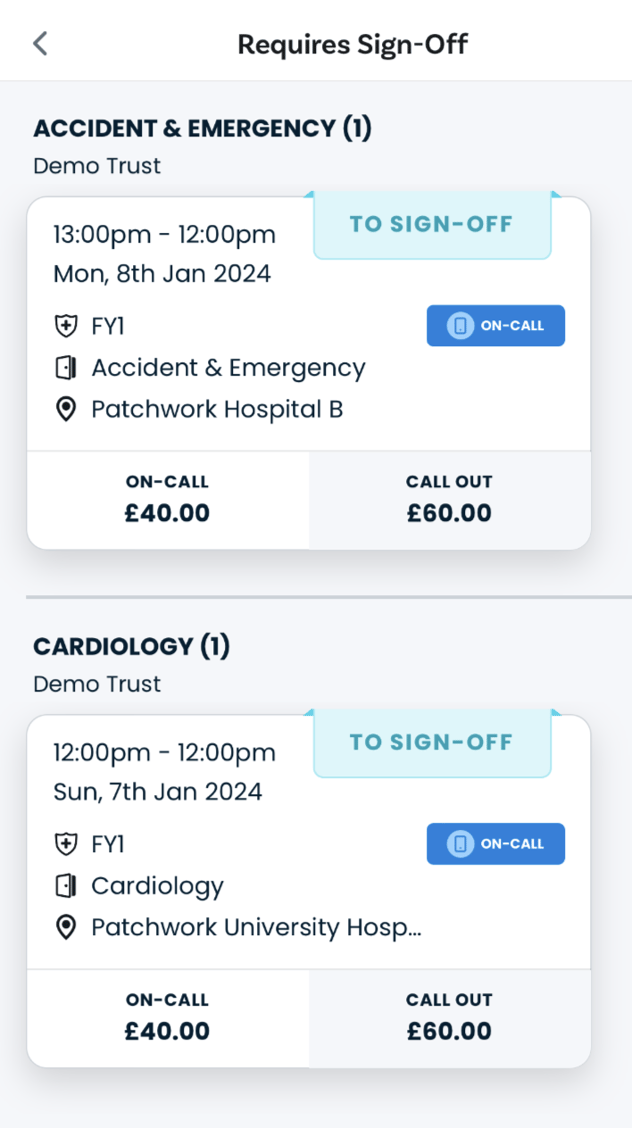 How do I request sign off for on call shifts?